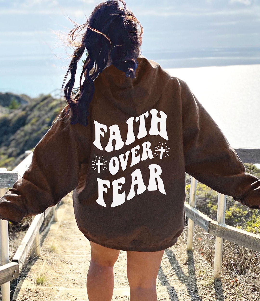 Faith Over Fear Hoodie Brown Hoodie Faith Fear Hoodie Christian ...