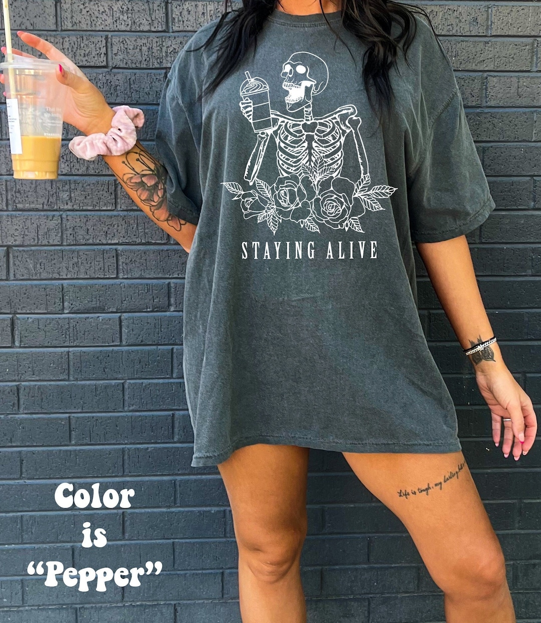Staying Alive Iced Coffee Skeleton Shirt Comfort Colors® Shirt Iced ...