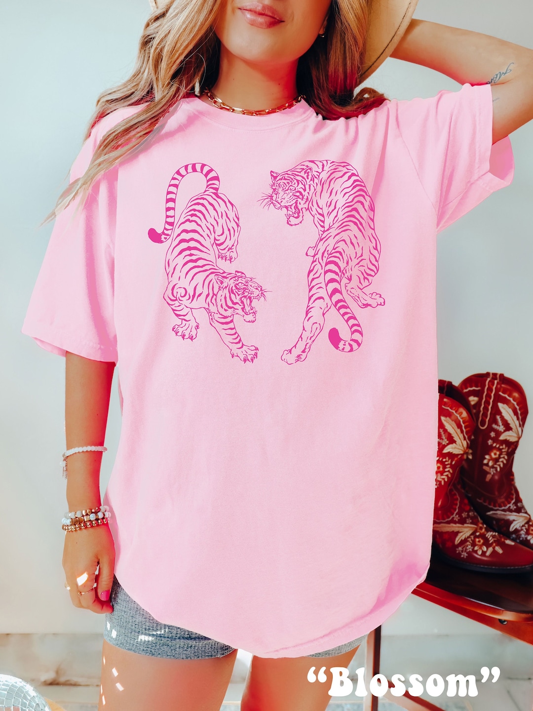 Vintage Tiger Shirt Comfort Colors® Tshirt Pink Tiger Shirt Tiger ...