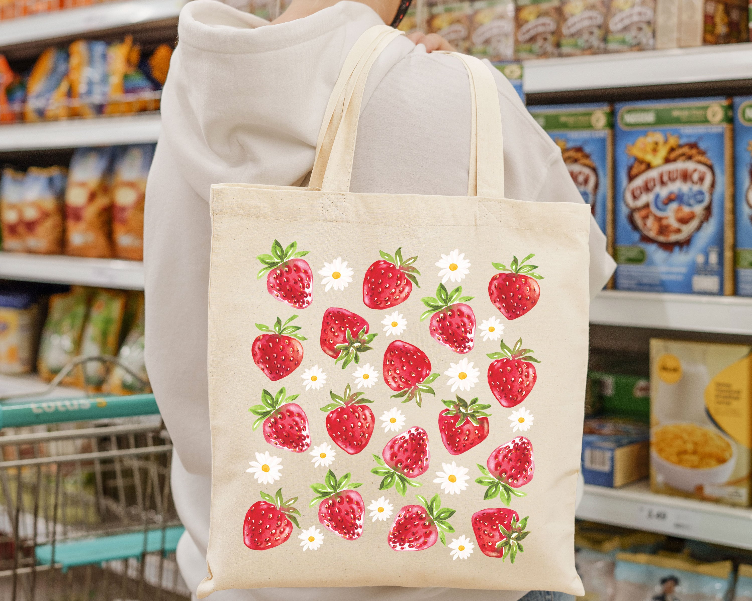 Strawberry Tote Bag Strawberry Bag Strawberry Tote Cute Canvas - Etsy