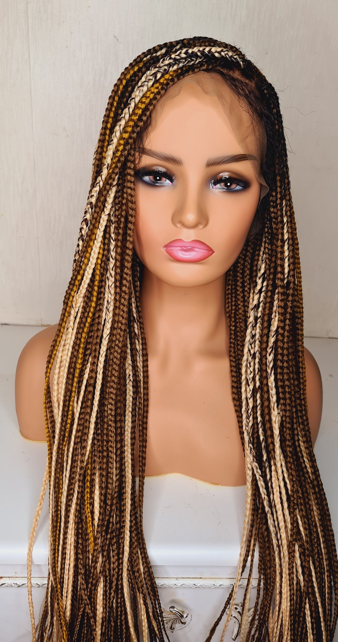 24 Inch Frontal Knotless Braided Wig Multicolour, Handmade Box Knotness ...