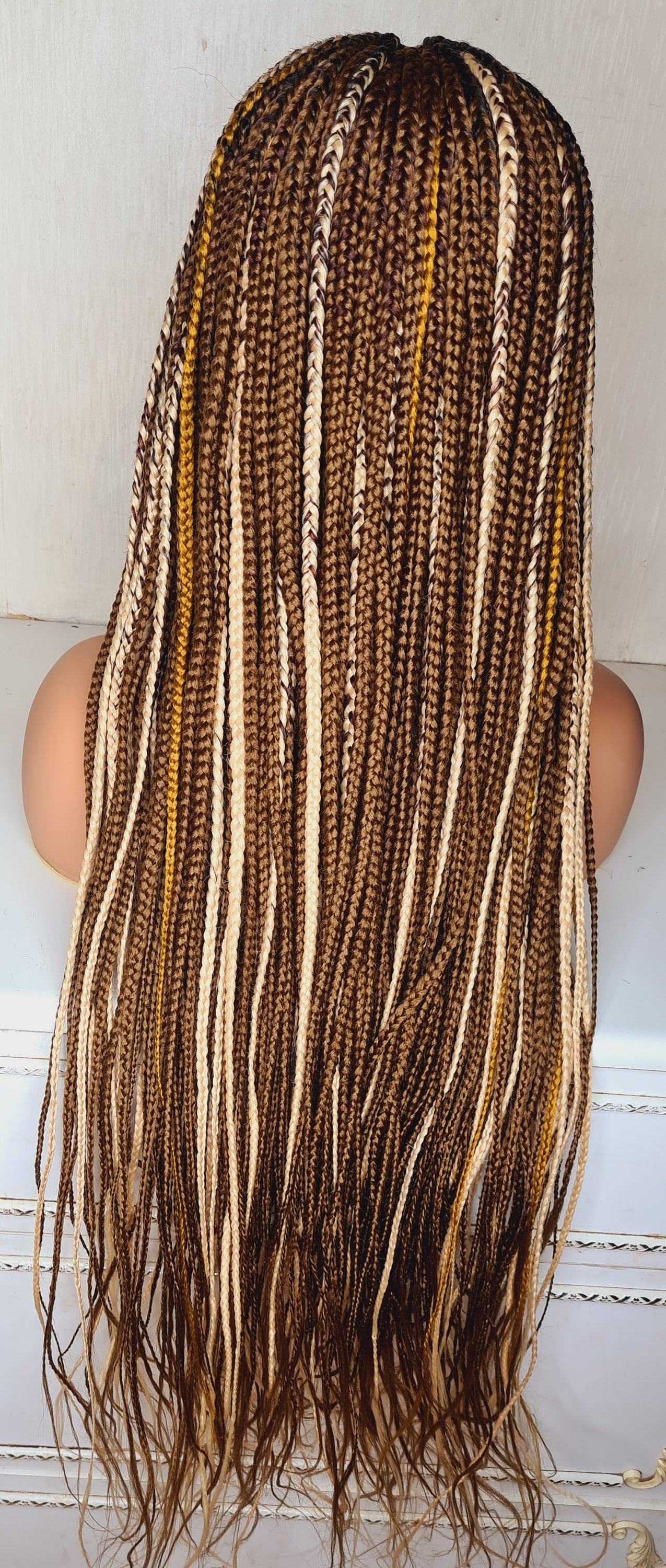 24 Inch Frontal Knotless Braided Wig Multicolour, Handmade Box Knotness ...