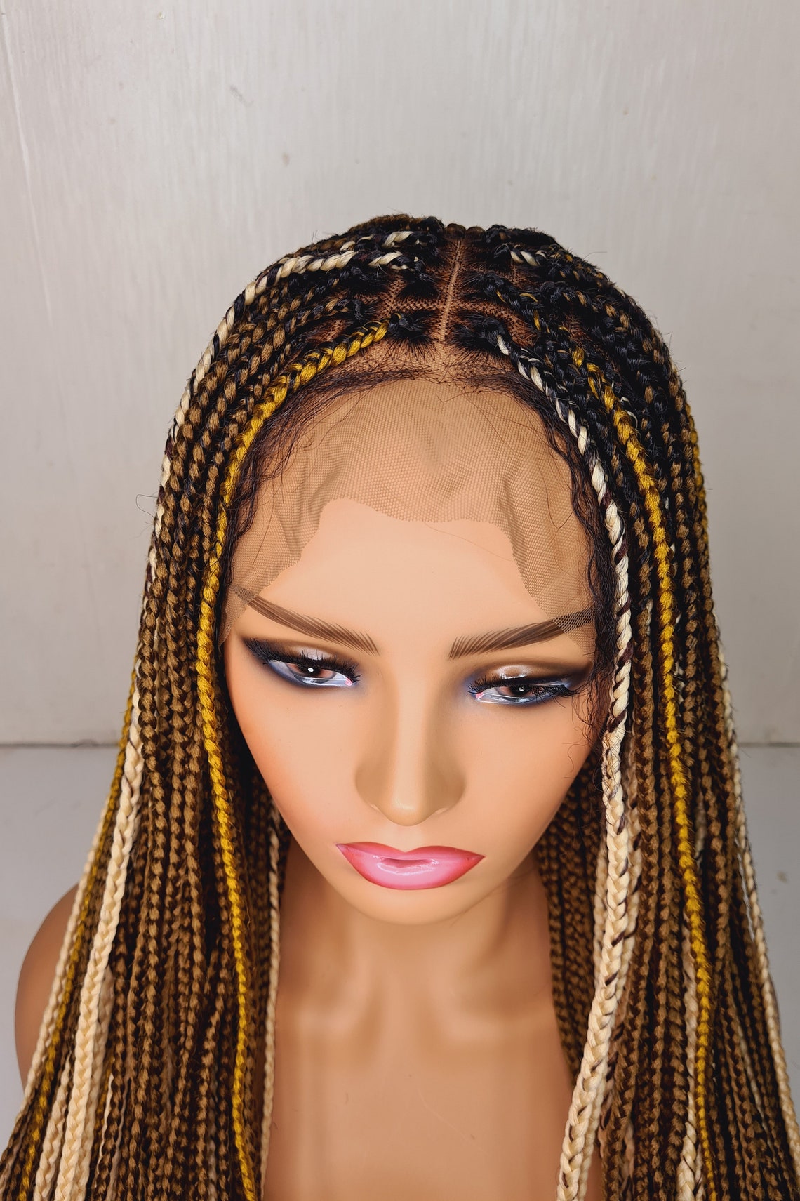 24 Inch Frontal Knotless Braided Wig Multicolour, Handmade Box Knotness ...