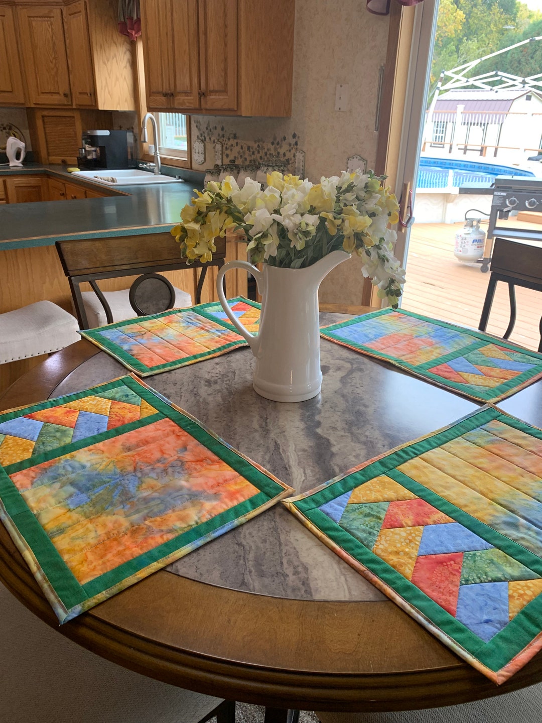 Summer Beach House Place Mats/quilted Reversible Place Mats/seaside ...