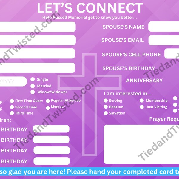 Church Connection Card Template - Etsy
