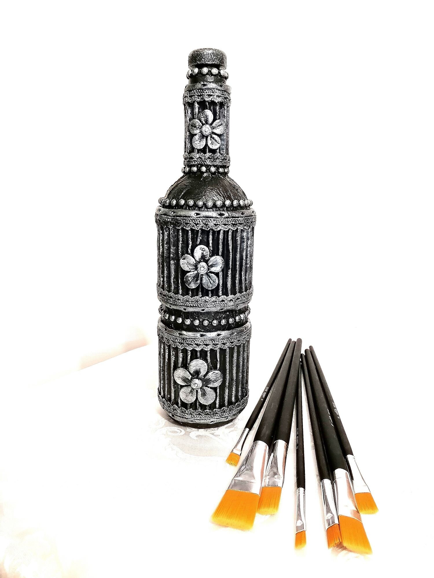 Decorative Bottle, Mixed Media Bottle, Vintage Art Bottles, Home Decor ...