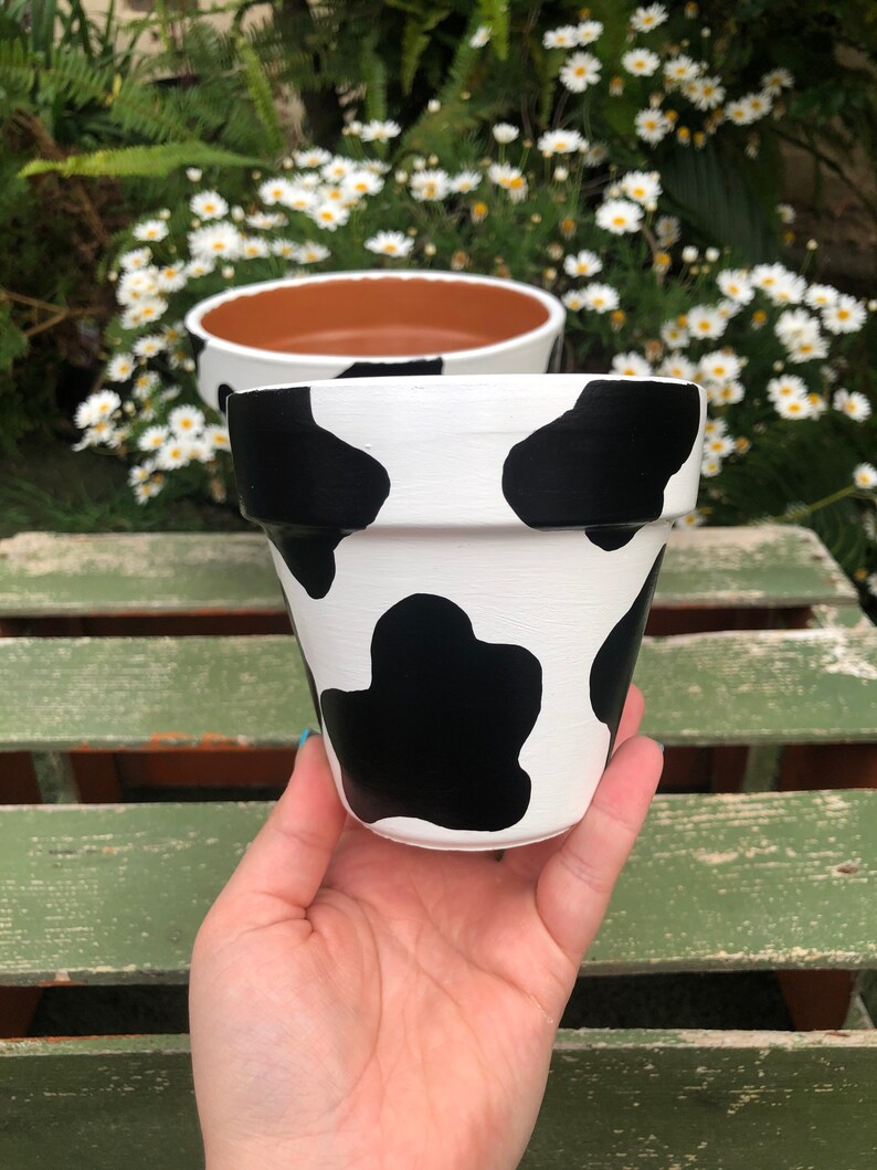 Hand Painted Cow Print Pots | Etsy