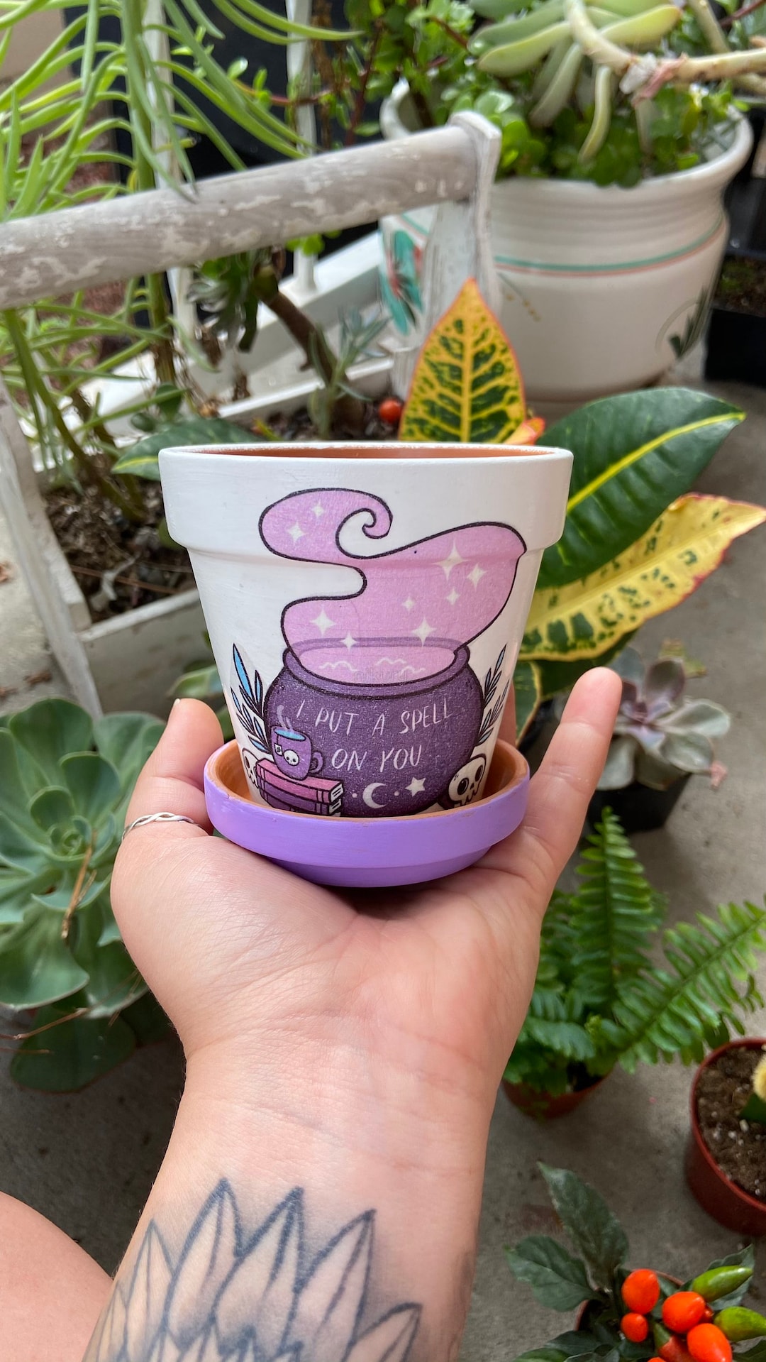 Witch Pots Witch Planters Decoupage Pots - Etsy