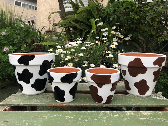 Hand Painted Cow Print Pots | Etsy