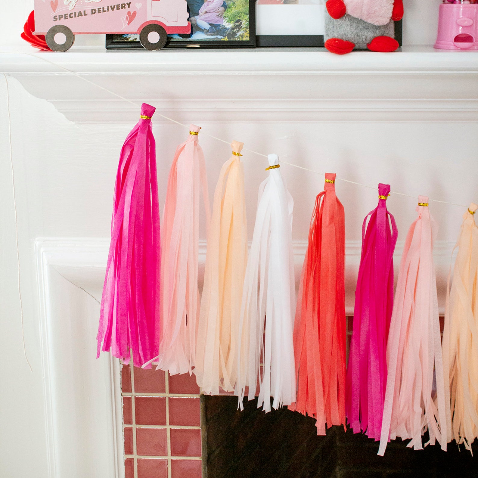 Tropical Pink Paper Tassel Tail With 20 Tassels, DIY Tissue Paper ...