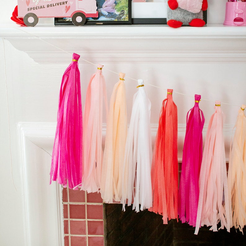 Tropical Pink Paper Tassel Tail With 20 Tassels, DIY Tissue Paper ...