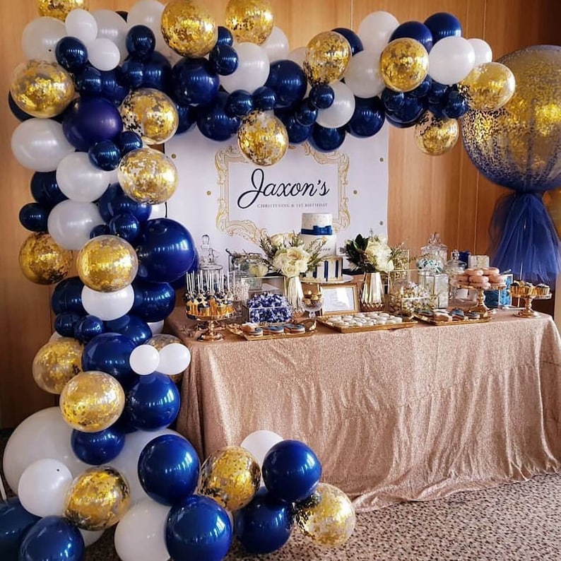 Graduation Balloon Arch Kit, PREMIUM Navy White and Gold Confetti 2025 ...