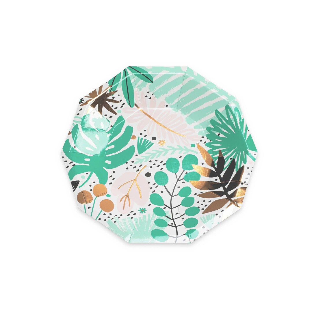 Tropical Palm Leaves Paper Plates (7.5 Inches), Set of 8 Cute Palm Leaf ...