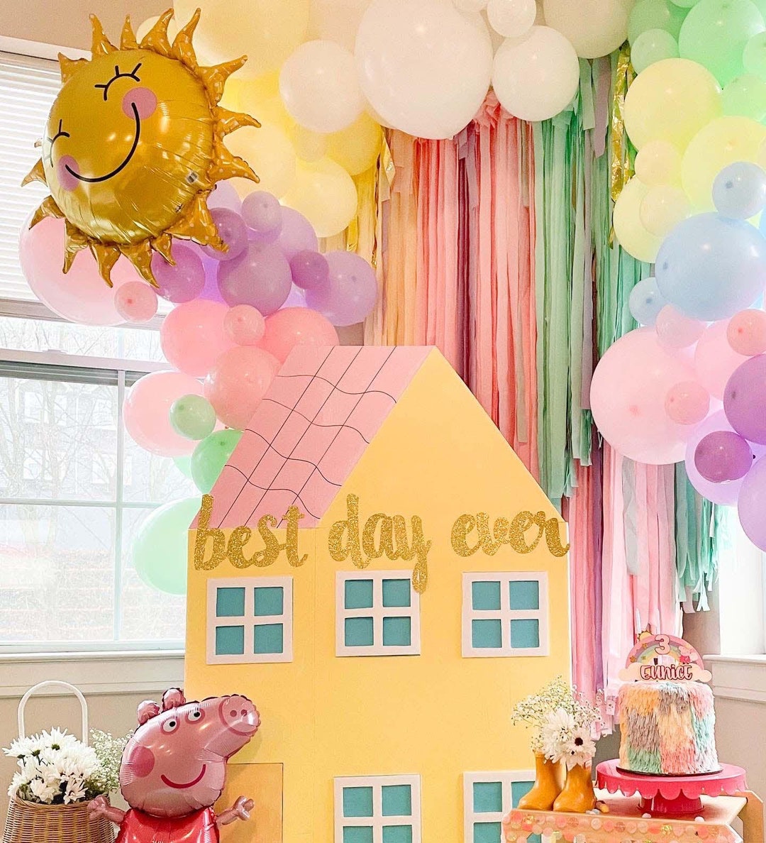 Pink Pig Birthday Balloon Arch Kit, Pastel Rainbow PREMIUM Quality ...