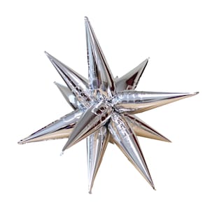 Silver Starburst Cluster Balloon (40 Inches), 12 Point Silver Star ...