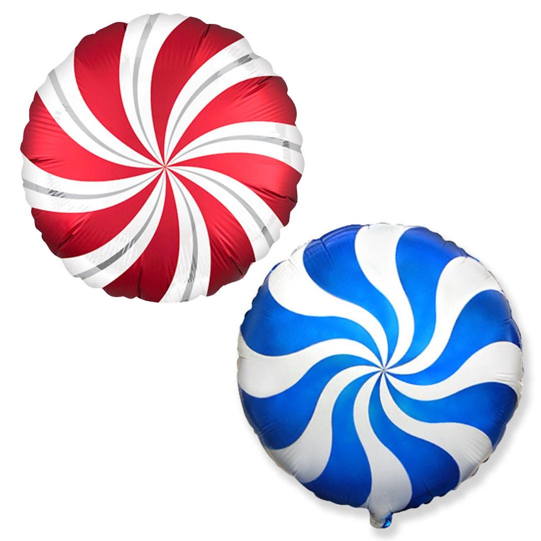 Peppermint Balloon (18-inches), Red and White Peppermint, Blue and ...