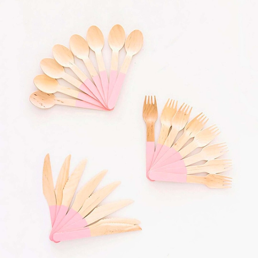 Pastel Pink Wooden Utensils (24 Cm), Set of Pink Wooden Cutlery, Pastel ...