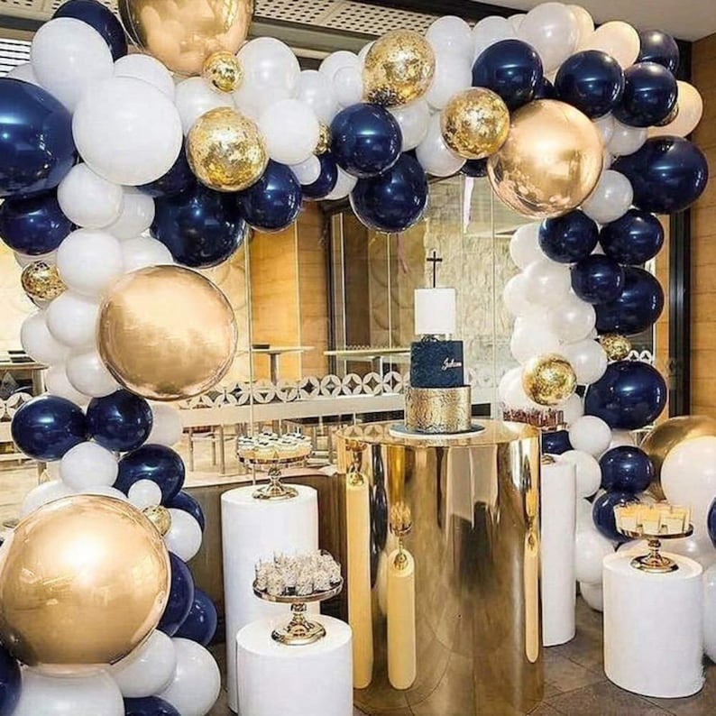 Graduation Balloon Arch Kit, PREMIUM Navy White and Gold Confetti 2025 ...