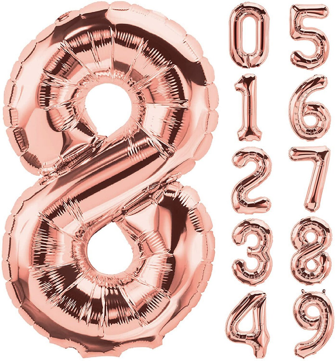 Giant Rose Gold Number Balloons, 34" Rose Gold Mylar Foil Balloons ...