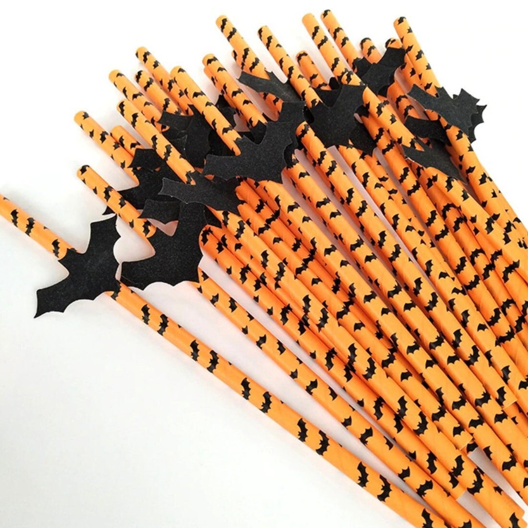 Black Bat 3D Drinking Straws (set of 25) Halloween Disposable Party ...