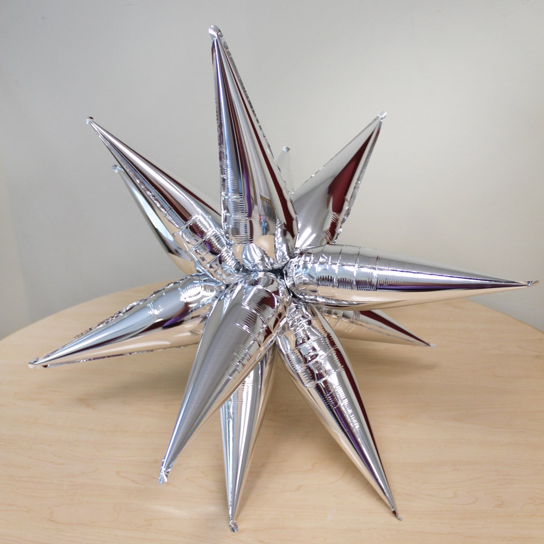 Silver Starburst Cluster Balloon (40 Inches), 12 Point Silver Star ...