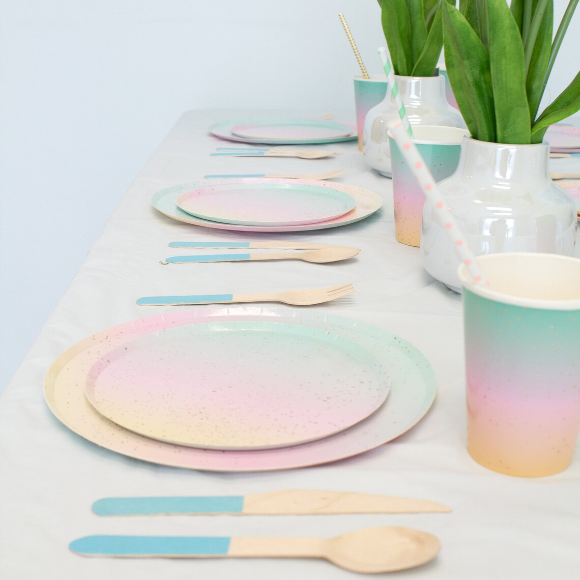 Pastel Blue Wooden Utensils (24 Cm Long), Set of 24 Light Blue Cutlery ...