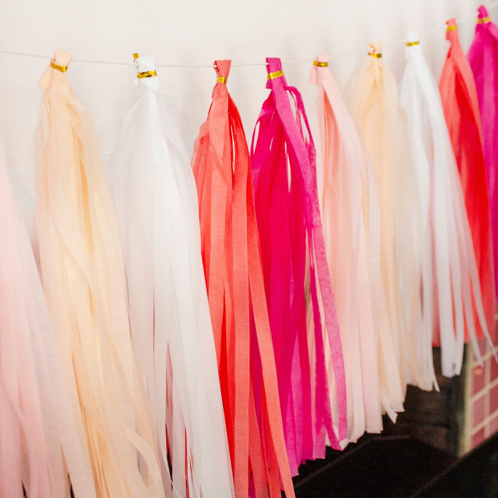 Tropical Pink Paper Tassel Tail With 20 Tassels, DIY Tissue Paper ...