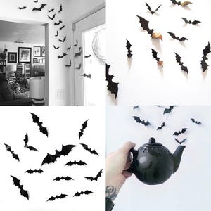 Halloween Bat Wall Decals, Set of 12 PVC 3D DIY Black Bat Wall Stickers ...