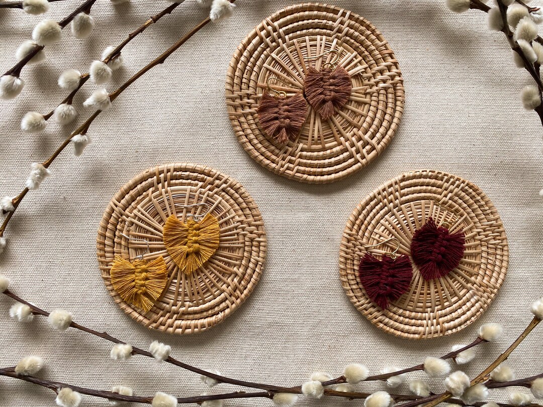 22 Colors Set of 3 Mini Leaf Macrame Earrings Accessories Gift for Mom ...