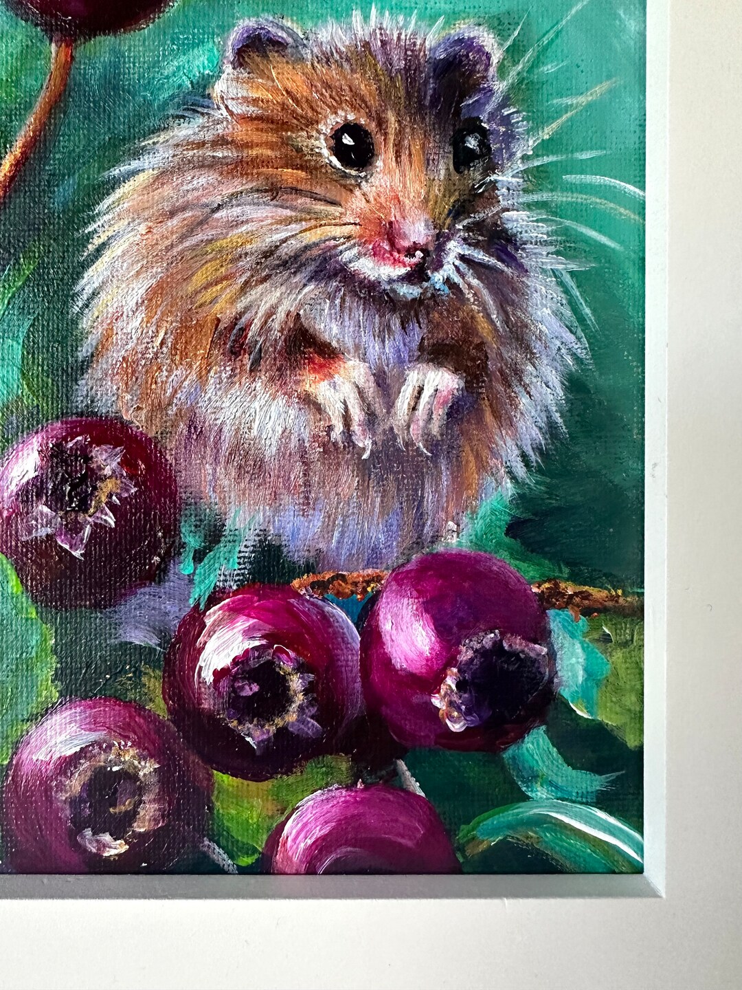 Mouse and Ripped Berries Original Art Handmade Painting 7x5 Unique Gift ...