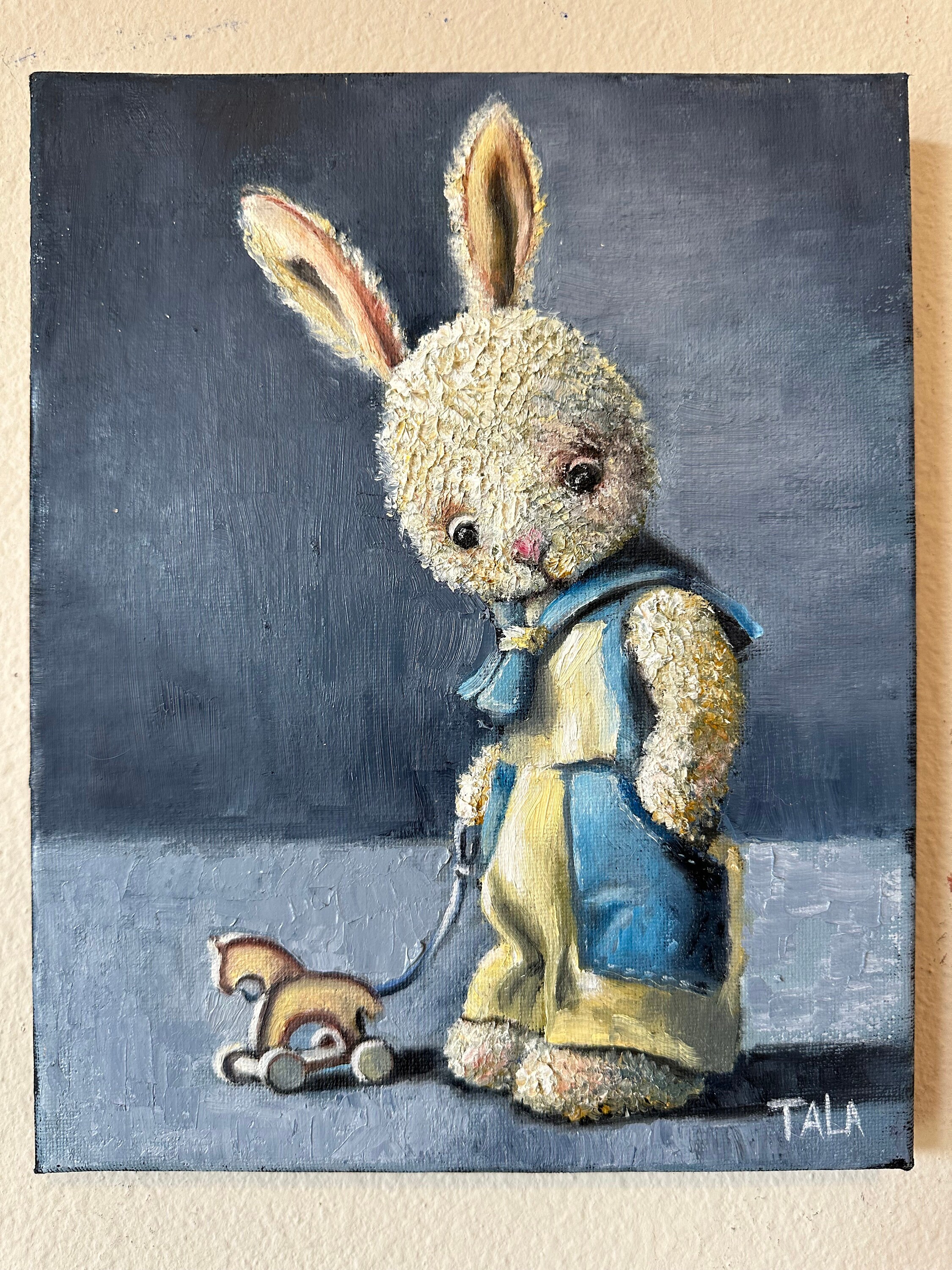 Stuffed Toy Bunny Rabbit With a Wooden Toy Horse Oil on Canvas 10x8 - Etsy
