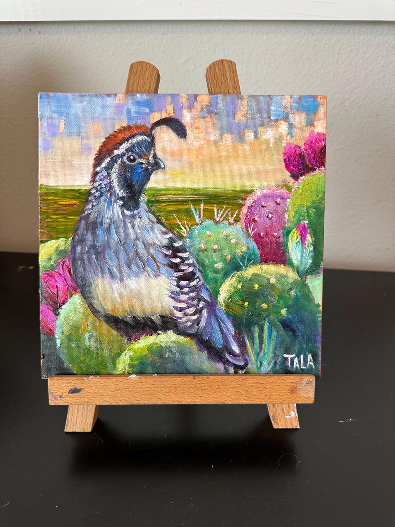 Quail and Cactus at the Sunset Original Oil Painting Handmade Wall ...
