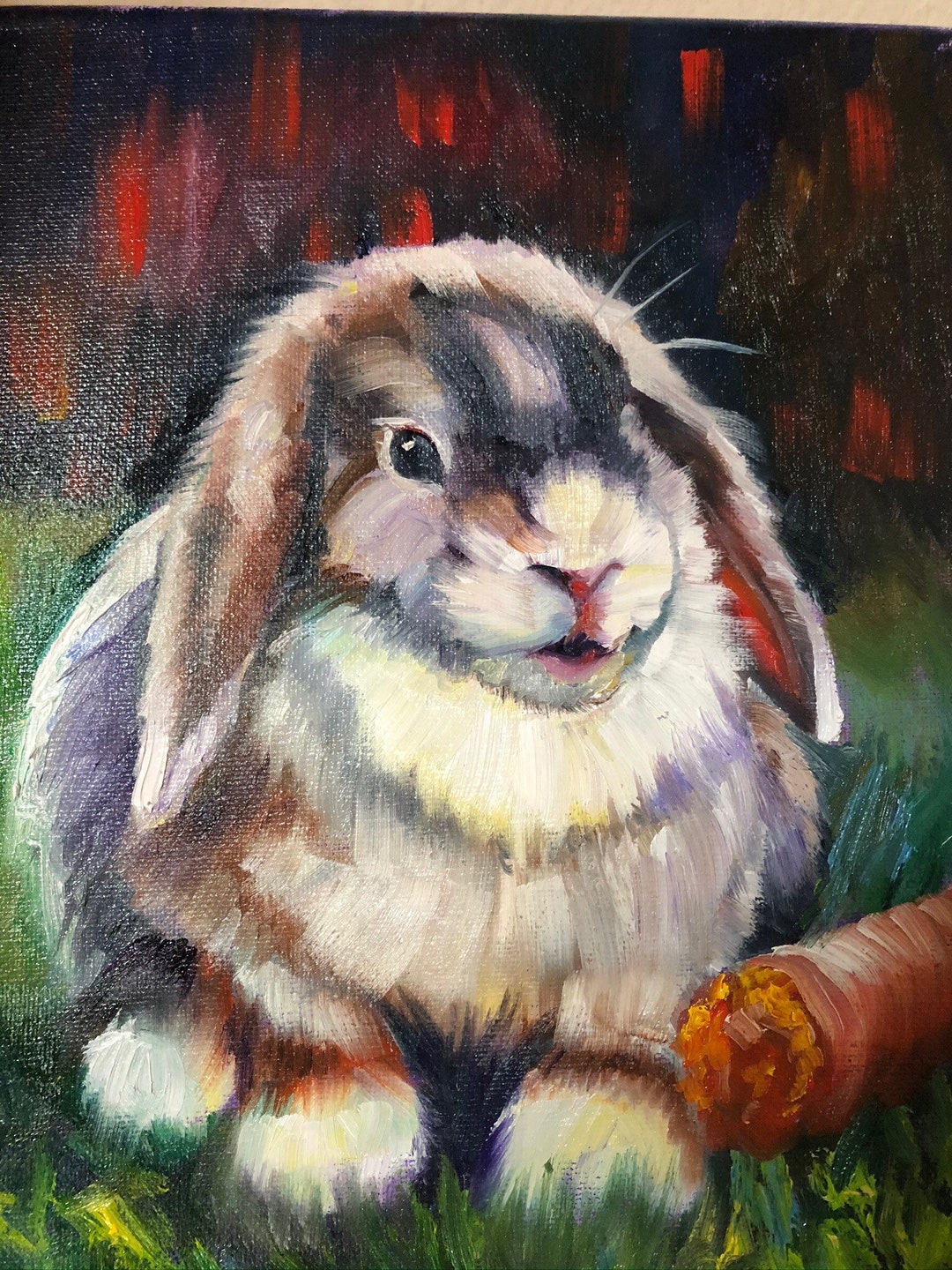 Original Oil Painting of Cute Bunny Rabbit With a Carrot Animal Pet Art ...