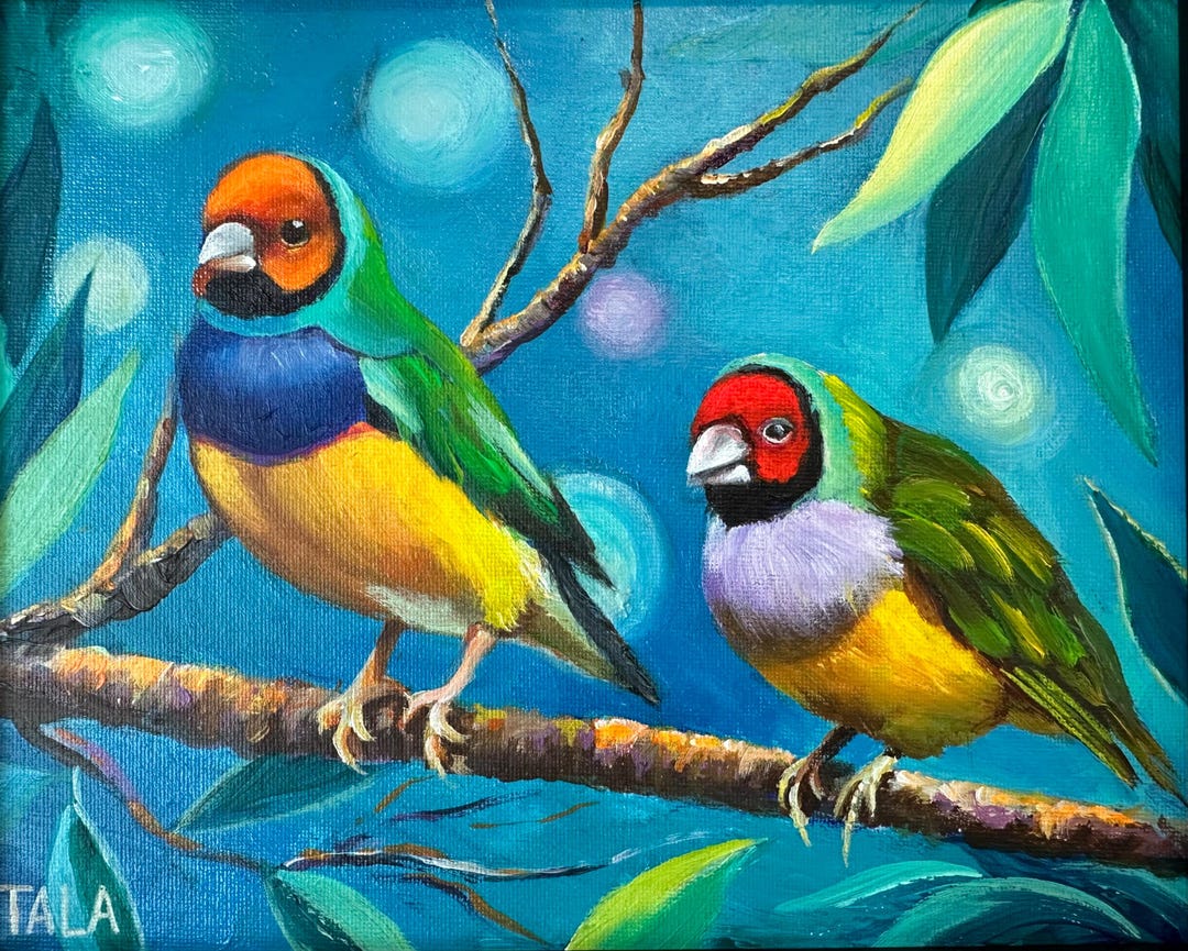 Goulding Finch Birds Original Art Handmade Acrylic Birds Lovers Unique ...