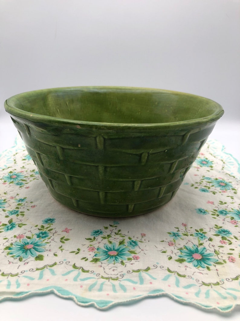 Vintage 1960s, Avocado Green, California USA, Ceramic, Basket Weave ...