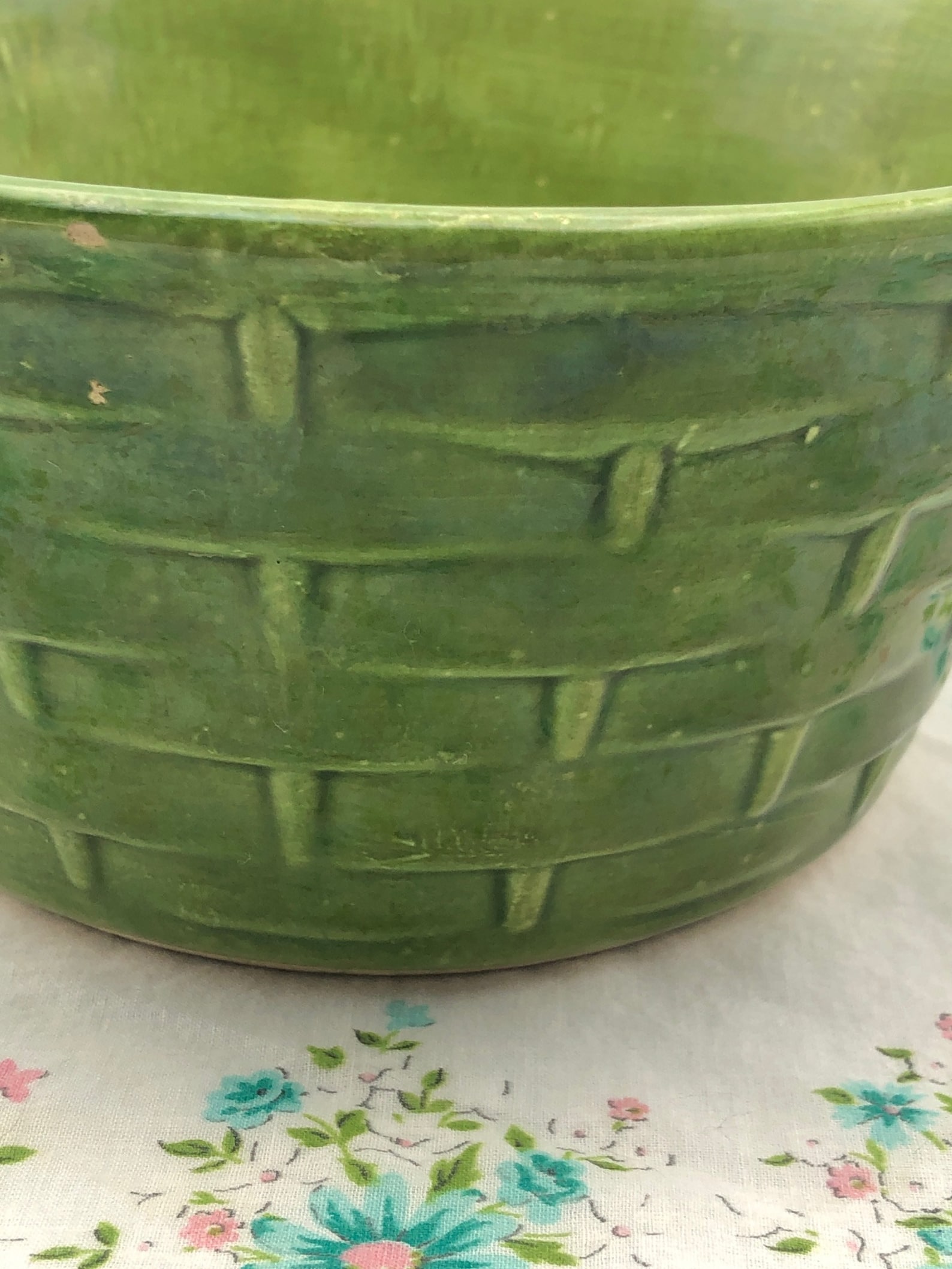 Vintage 1960s, Avocado Green, California USA, Ceramic, Basket Weave ...