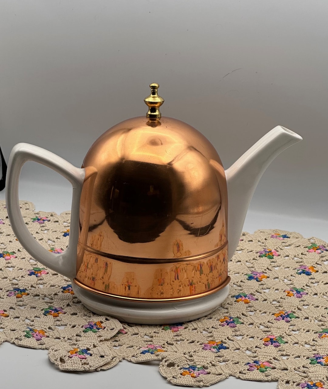 Vintage 1970s, Baker Hart & Stuart, White Ironstone, Teapot W/ Copper ...