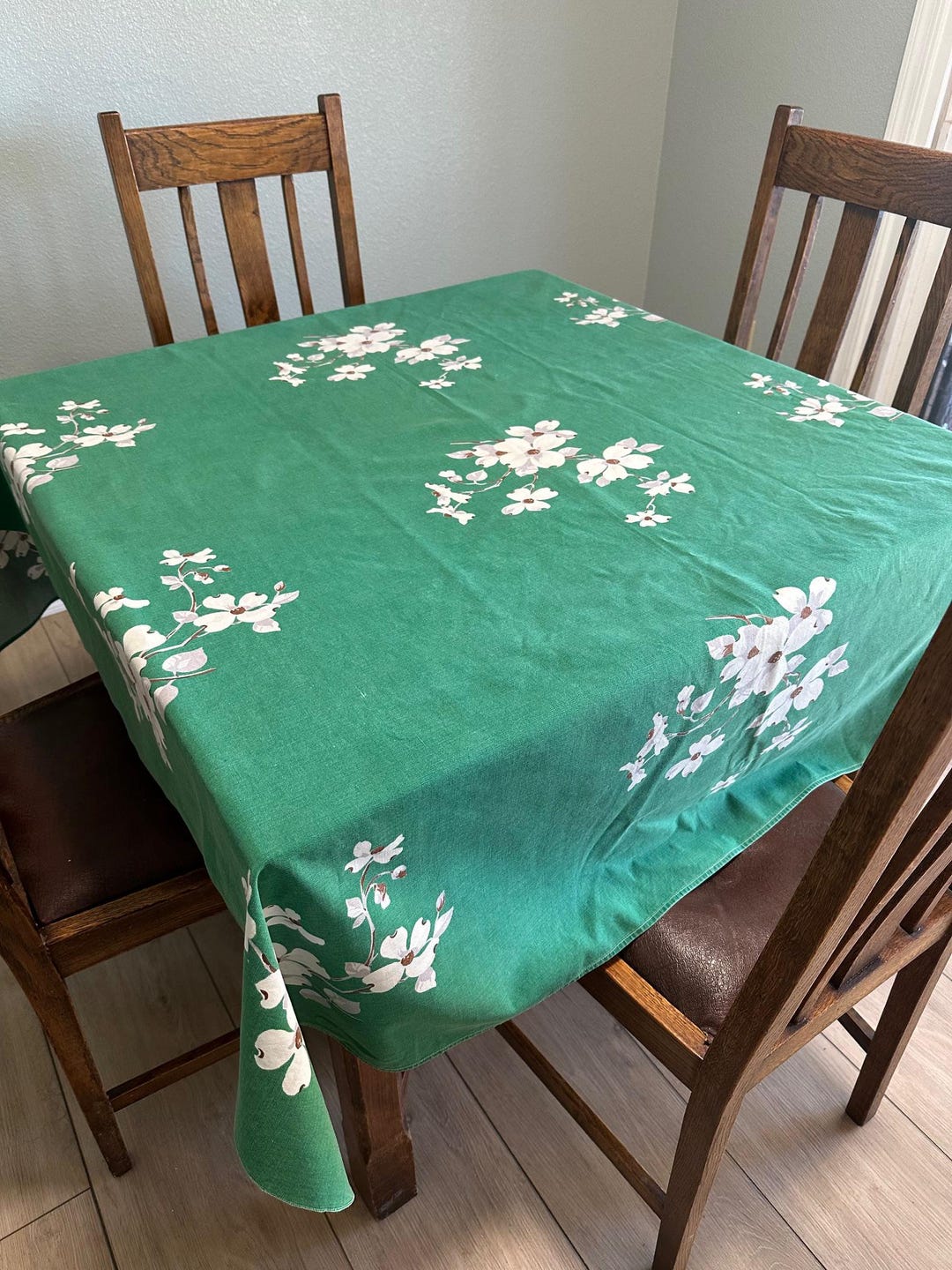 Vintage 1950s, Wilendur Tablecloth, Green With White Dogwoods, Maine ...