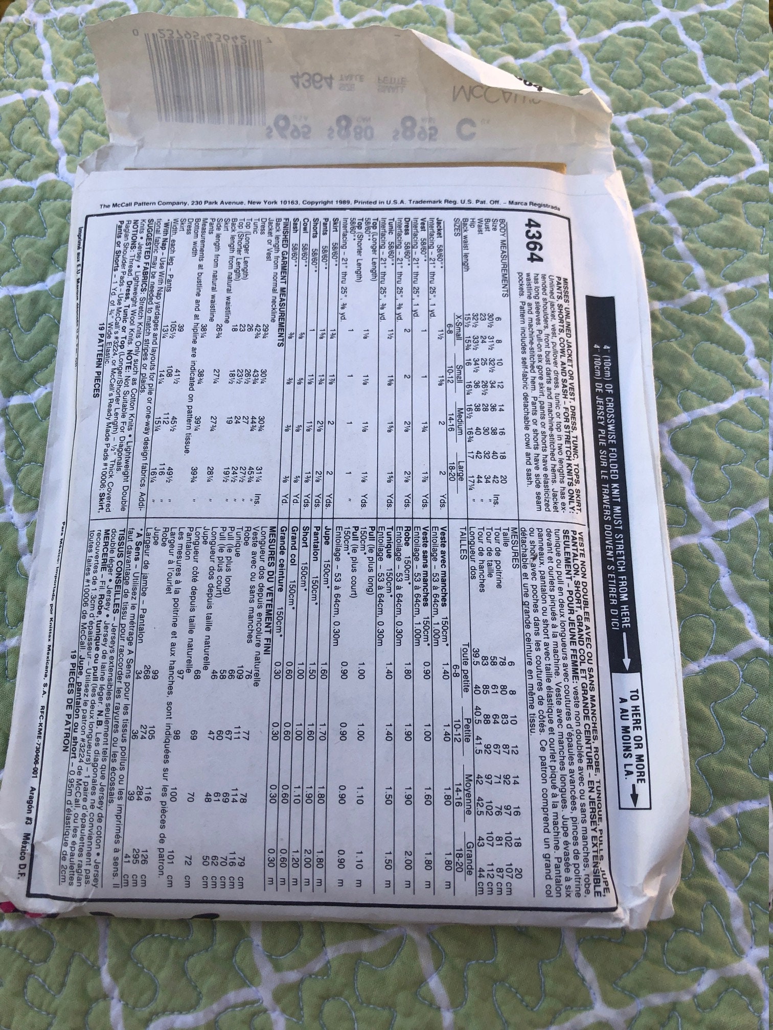 Mccalls 4364 1989 Vintage Sewing Pattern UNCUT Factory - Etsy