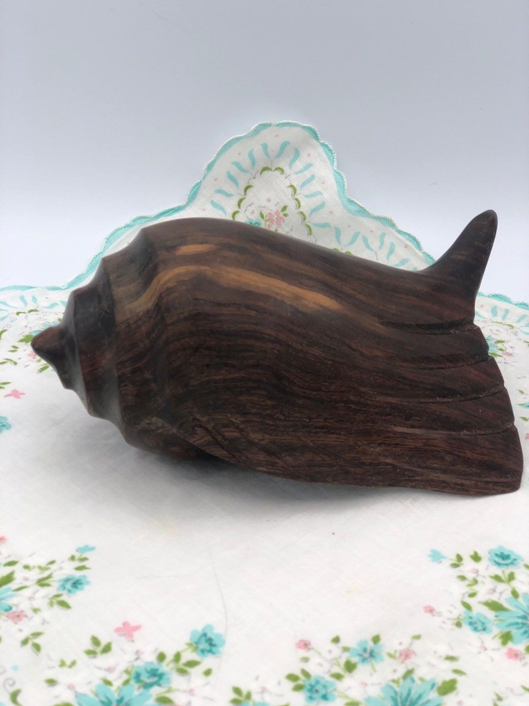 Vintage 1970s, Hand Carved Sea Shell, Conch Shell, Wood Shell, Vintage ...