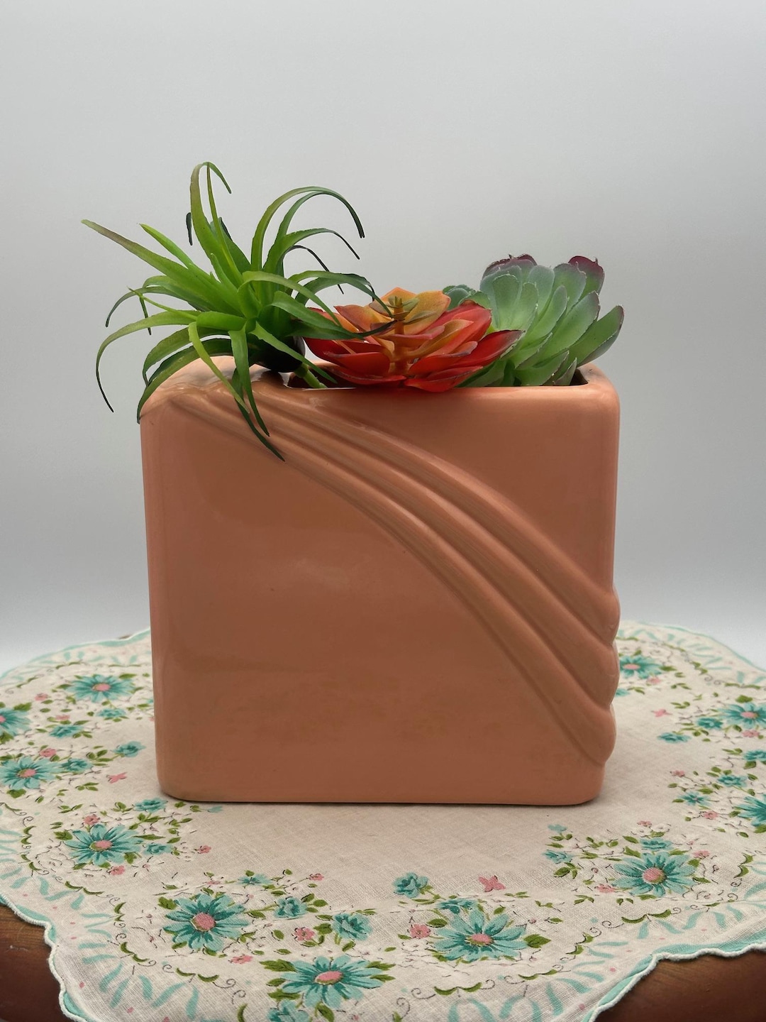 Vintage Inarco Art Deco Planter, Peach Ceramic Succulent Pot - Etsy