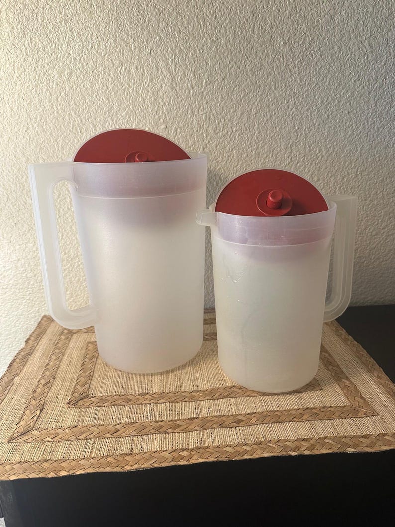 Vintage 1980s Tupperware Pitcher, Choose Size, Opaque W/ Red Lid, Push ...