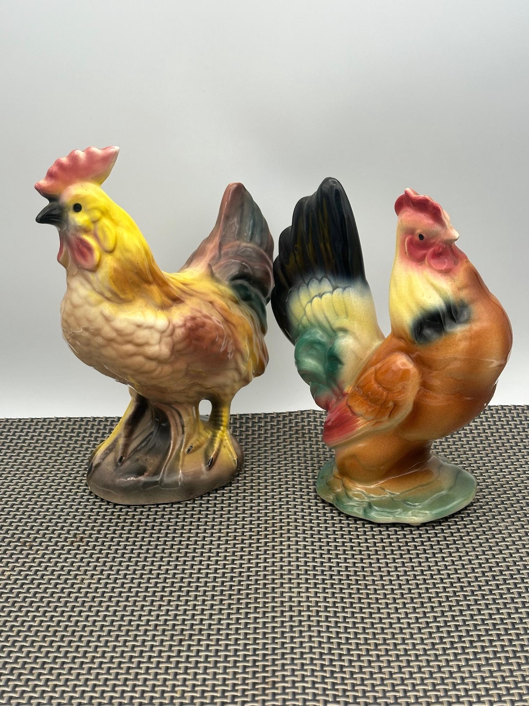 Vintage 1950s, Rooster and Hen, Figurines, Pair of Fowl, Retro Style ...