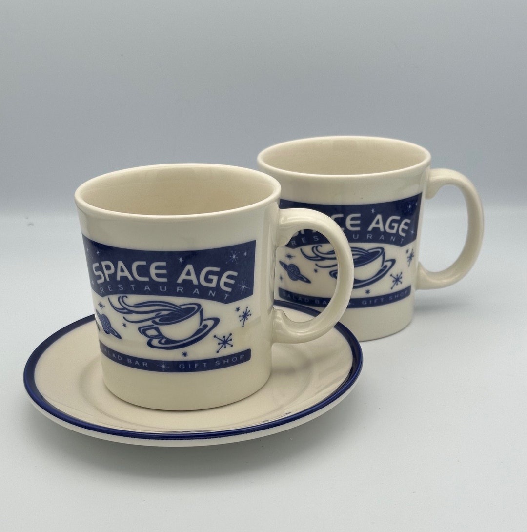 Vintage 1990s, Space Age Restaurant, Set of Two Mugs, One Saucer, Homer ...