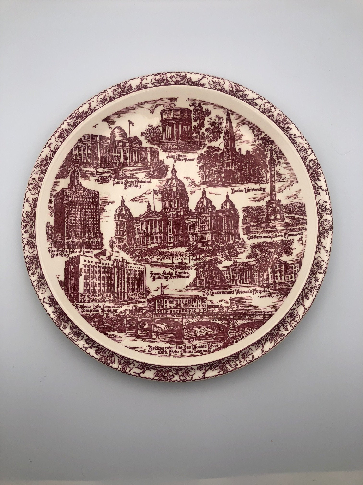 Vintage 1940s Souvenir Plate historic Des Moines - Etsy