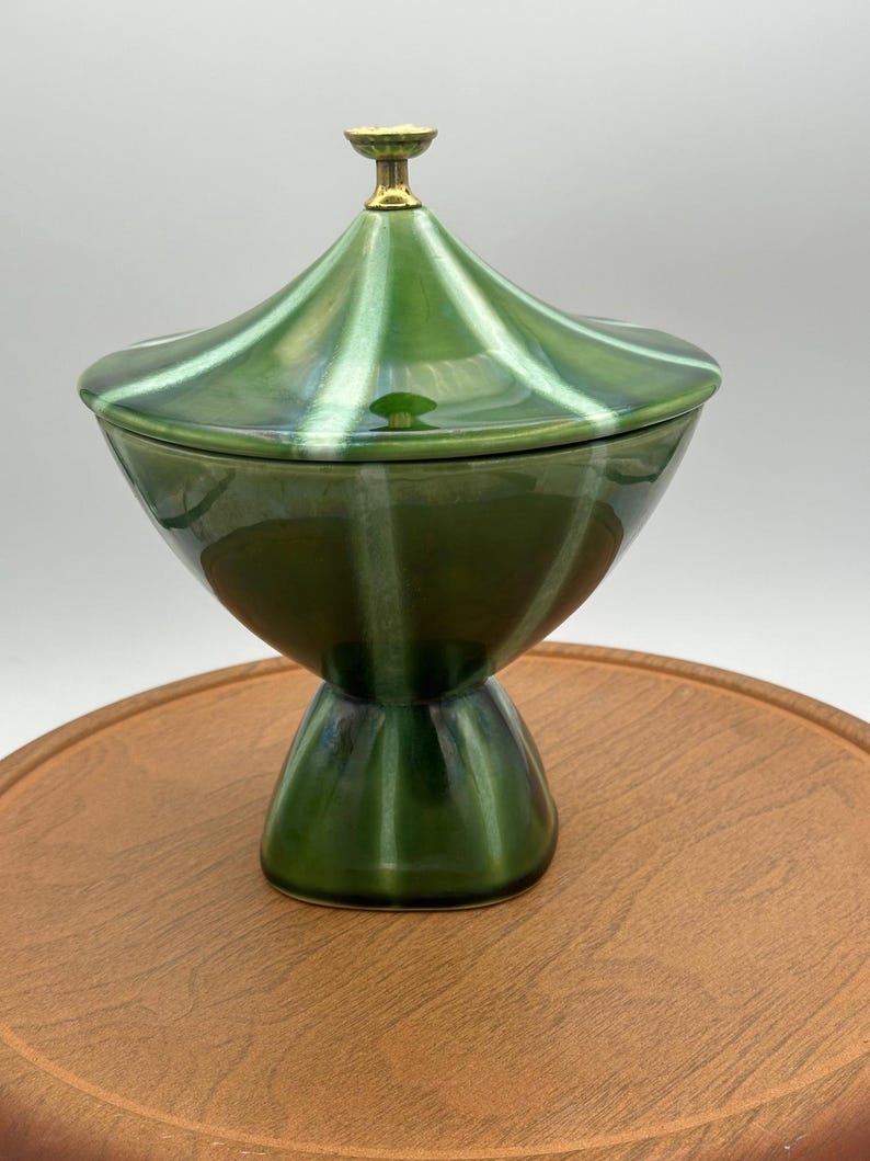 Vintage 1960/70s, Hull Pedestal Lidded Bowl, Ombre Avocado, Green ...