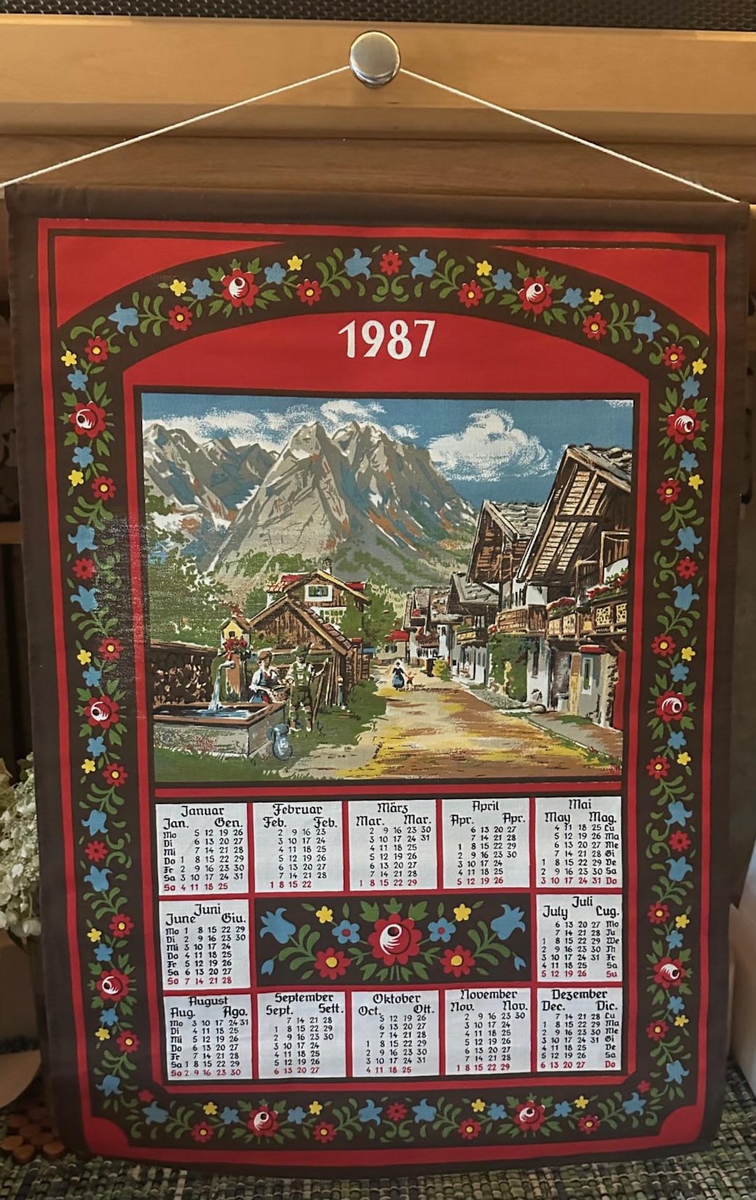 Vintage 1987, Swiss Alps, Calendar Towel, Tea Towel, Farmhouse Decor ...