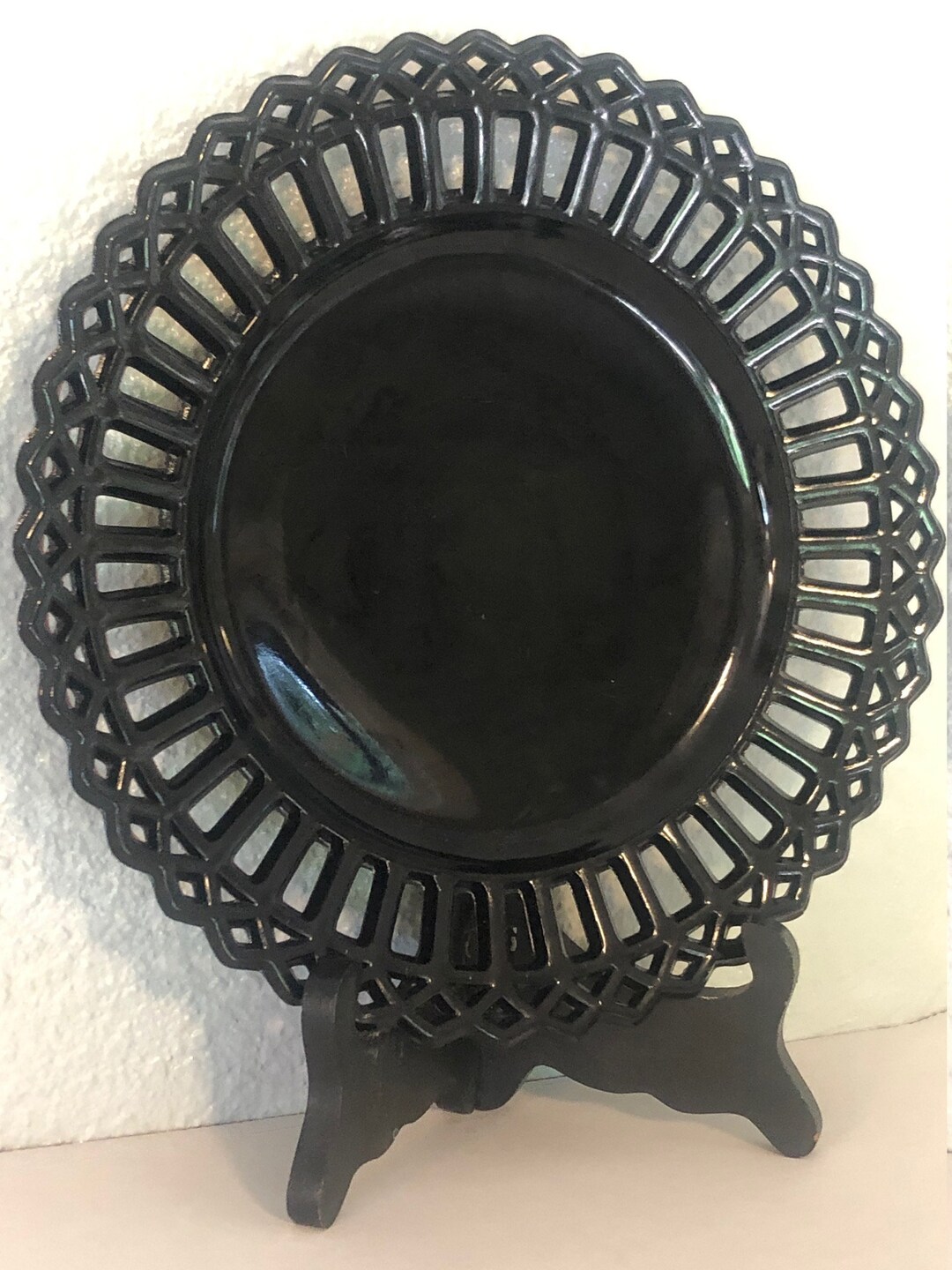 Vintage 1940s, Westmorland, Black Amethyst Glass, Lace Edge, Diamond ...