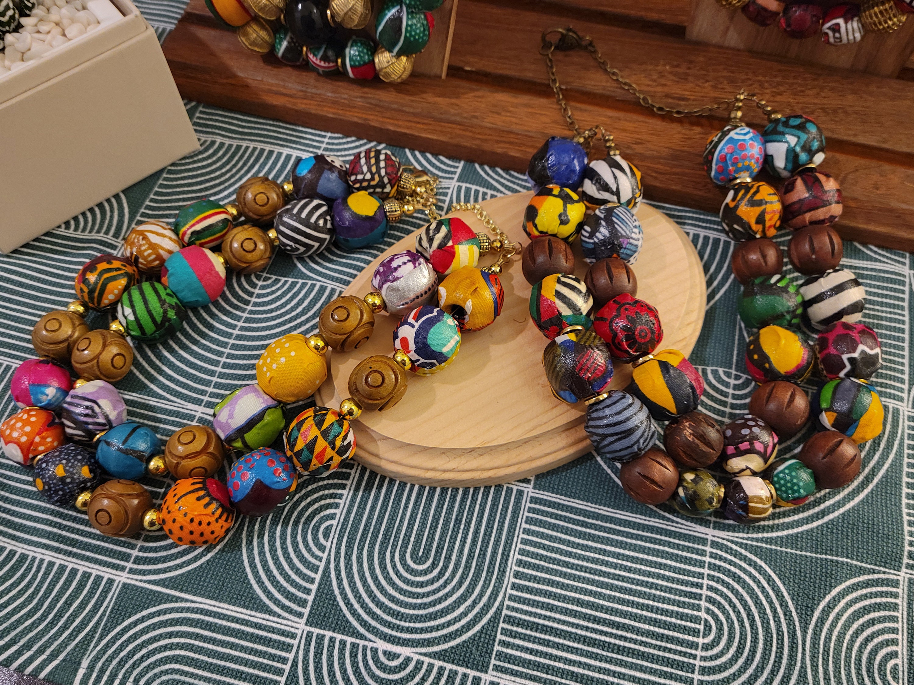 Two-strand Fabric Covered Bead Necklace African Fabric Bead - Etsy