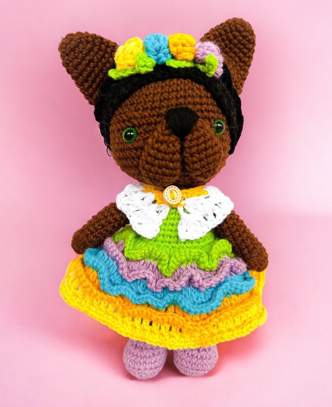 Crochet Amigurumi French Bulldog Plushie , Frida Khalo,cute French ...